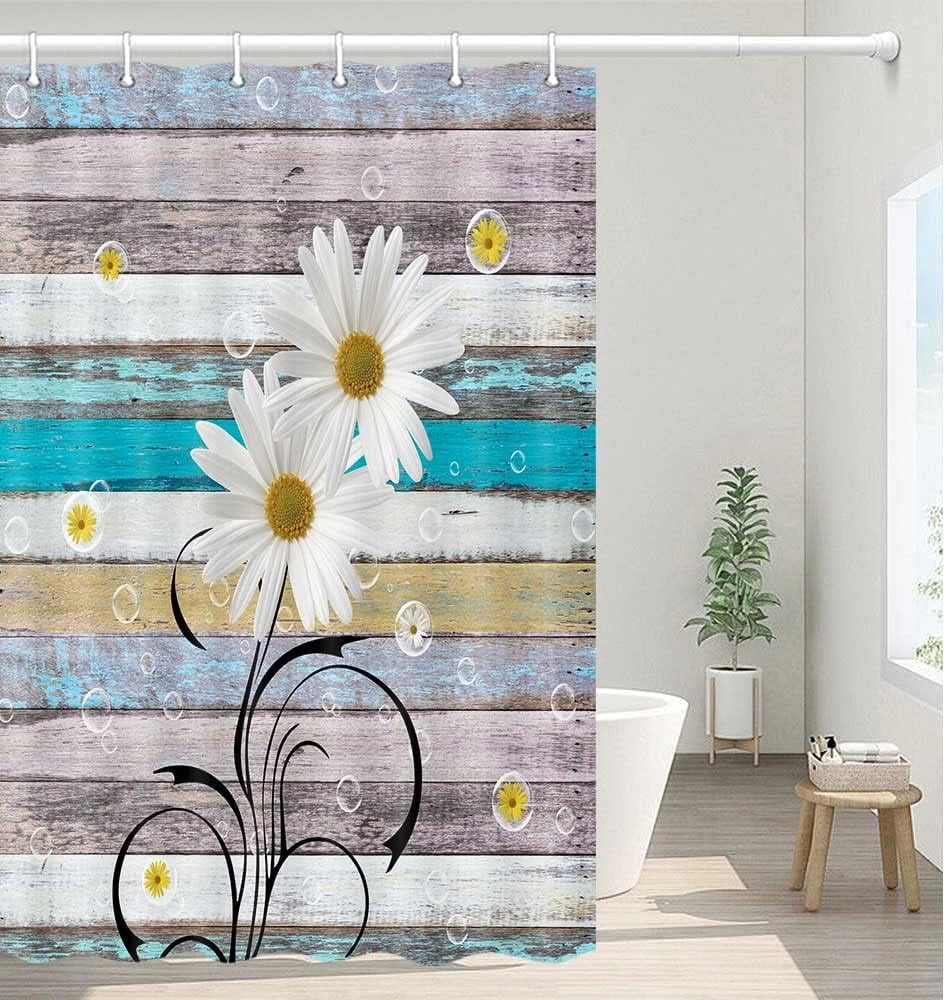 Rustic Daisy Shower Curtain, Rustic Farmhouse Shower Curtain Spring ...