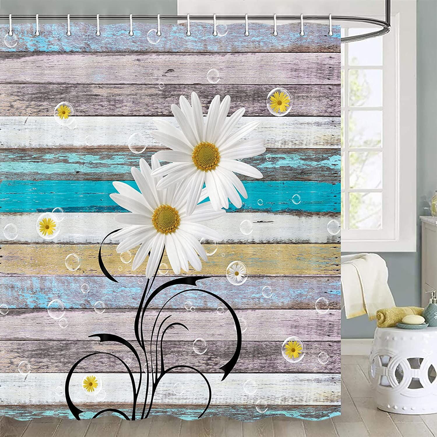 Rustic Daisy Shower Curtains Farmhouse Spring Floral Bathroom ...