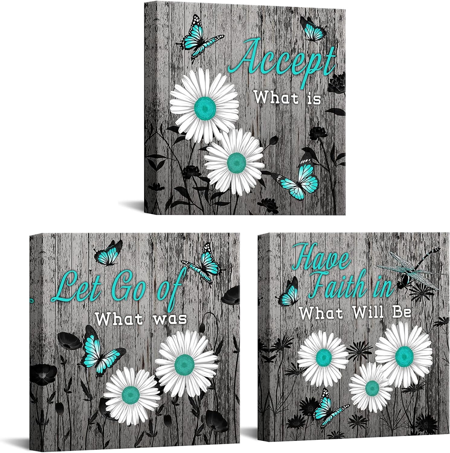 Rustic Daisy Wall Art Teal Grey Inspirational Quotes Canvas Painting ...