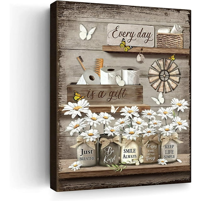 Rustic Daisy Wall Art Vintage Bathroom Canvas Print Bathroom Decor ...