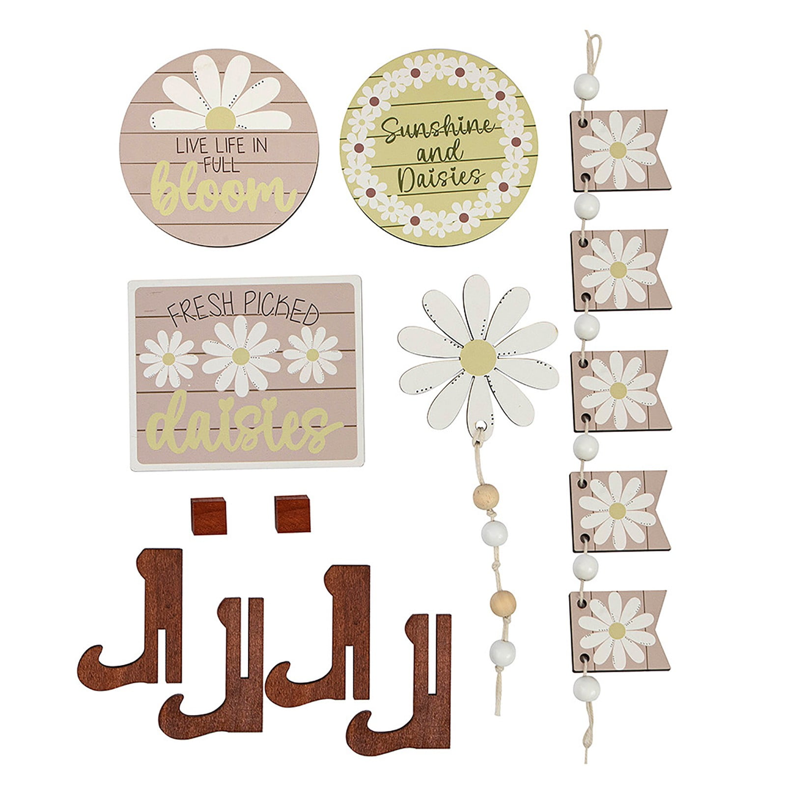Rustic Daisy Wall Decor Set Wooden Signs, Hooks & Garland for Home ...