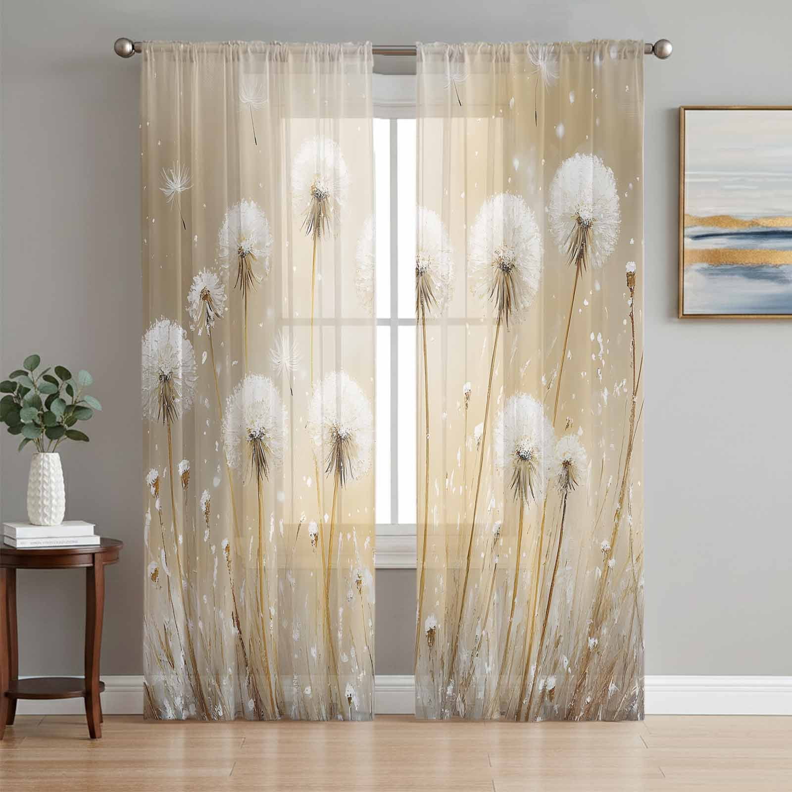 Rustic Dandelion Sheer Curtains 72 Inch Length 2 Panels Set, Farmhouse ...
