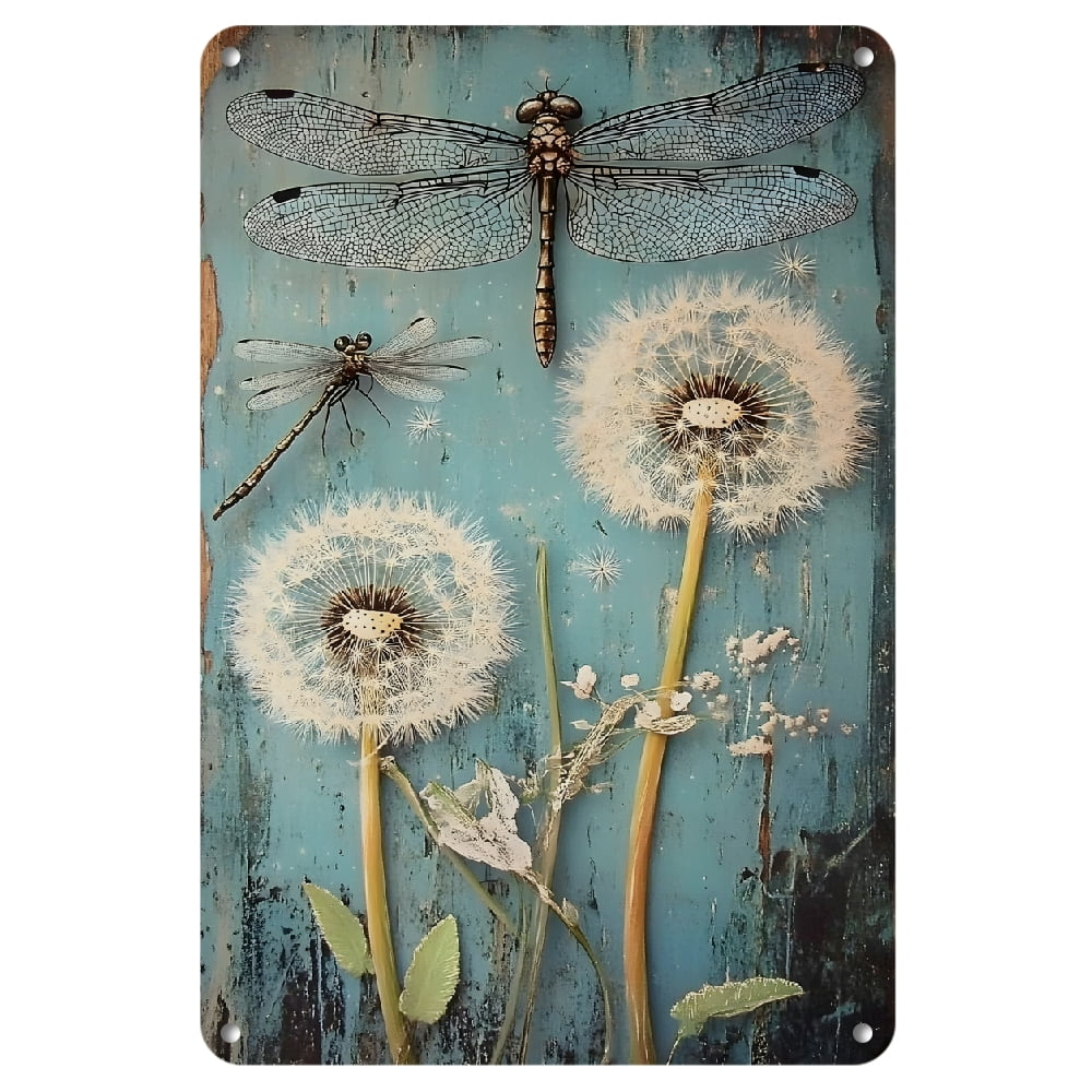 [Rustic Dandelion Wall Sign] Rustic Dragonfly and Dandelion Wall Art ...