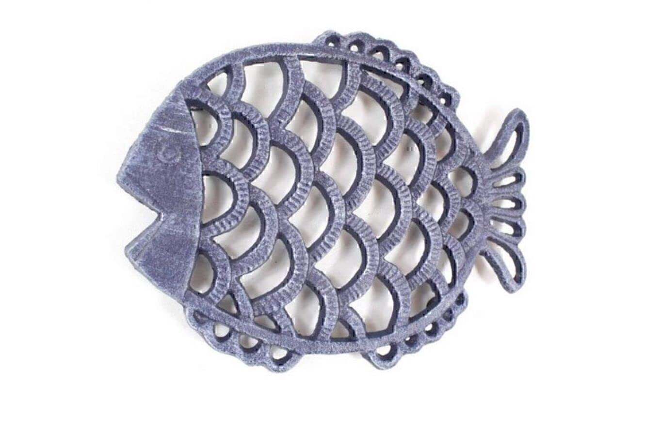 Rustic Dark Blue Cast Iron Big Fish Trivet 8" - Sea Life Decor - Beach ...