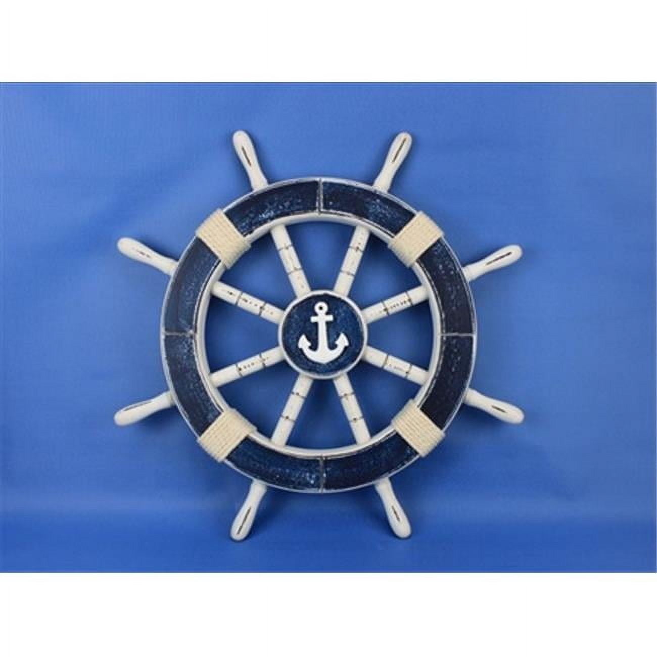 Rustic Dark Blue Ship Wheel With Anchor 18 in. Decorative Accent ...