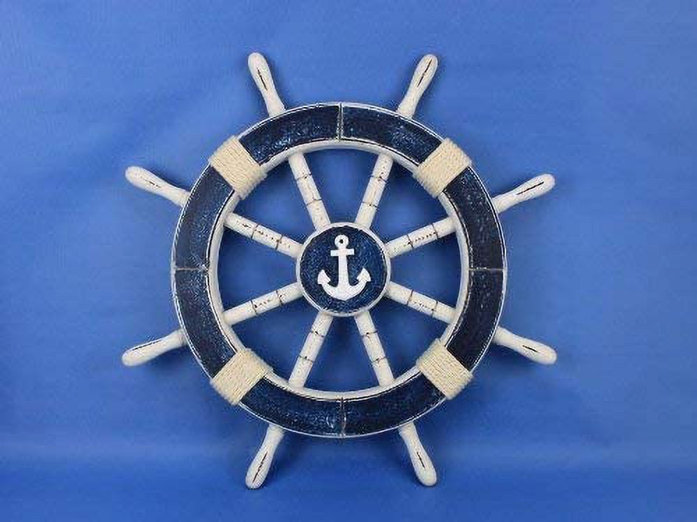 Rustic Dark Blue Ship Wheel with Anchor 18" - Wooden Steering Wheel ...