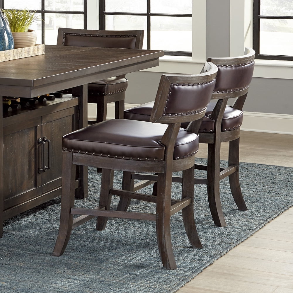 Rustic Dark Cherry Finish Counter Height Dining Chairs Set of 2 - Wood ...