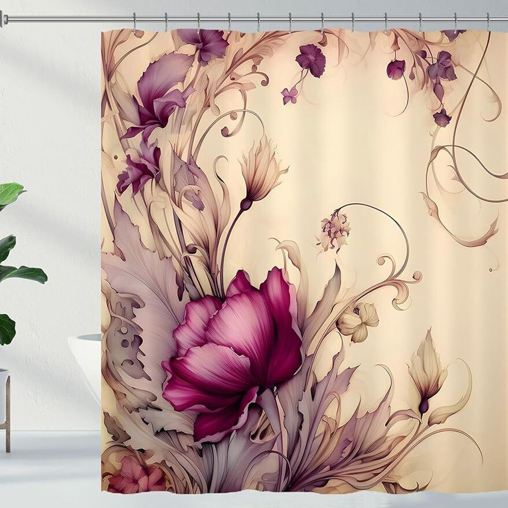 Rustic Dark Purple and Beige Floral Shower Curtain - Elegant Flower ...