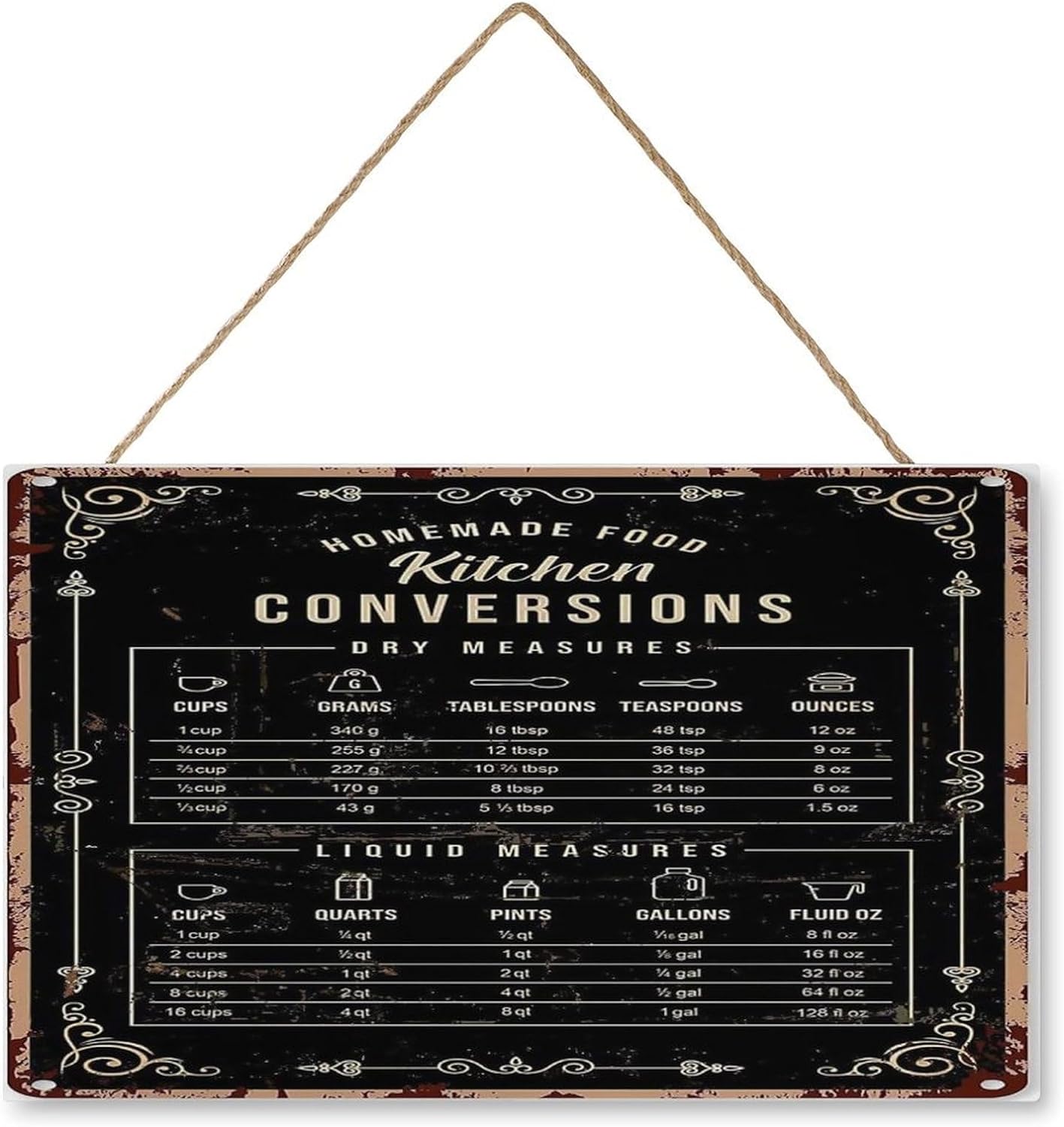Rustic Decor Baking Signs Wall Decor Kitchen Conversion Chart Baking ...