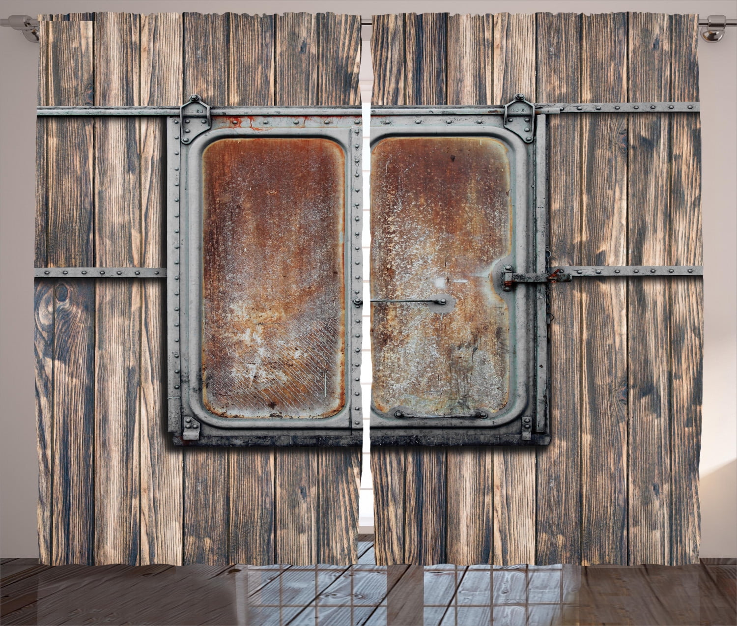 Ambesonne Rustic Curtains 2 Panel Set, Wooden Tree Old Planks, 108" x ...