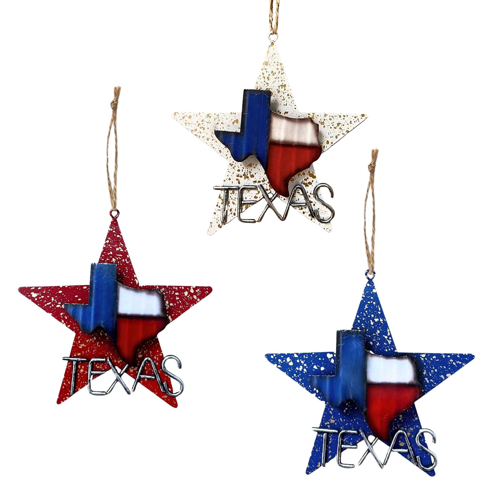 Rustic Decorative Ornament Metal Star with Texas Map -Red/White/Blue(A ...