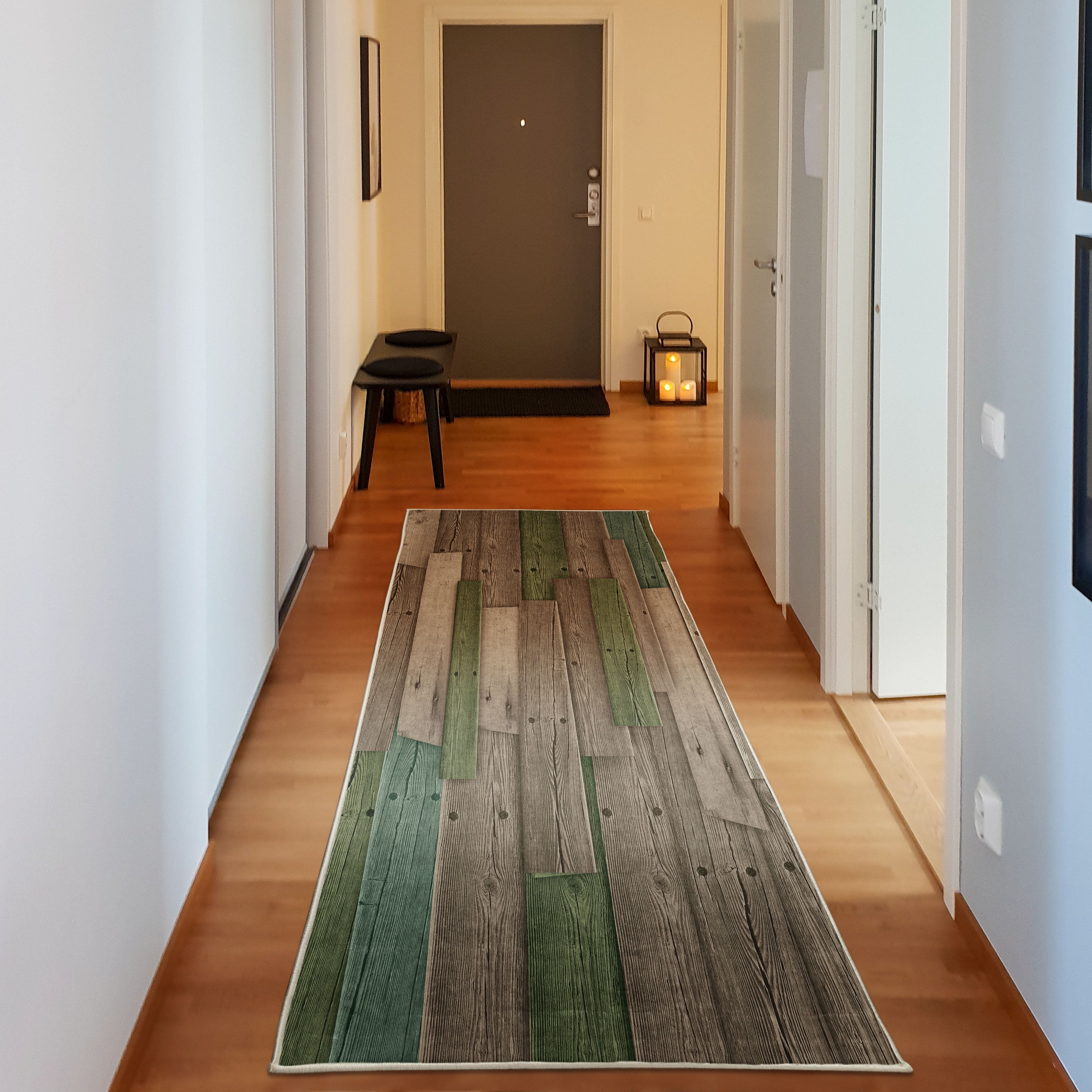 Rustic Decorative Rug, Grunge Wood Planks Barn House Door Nails Country ...