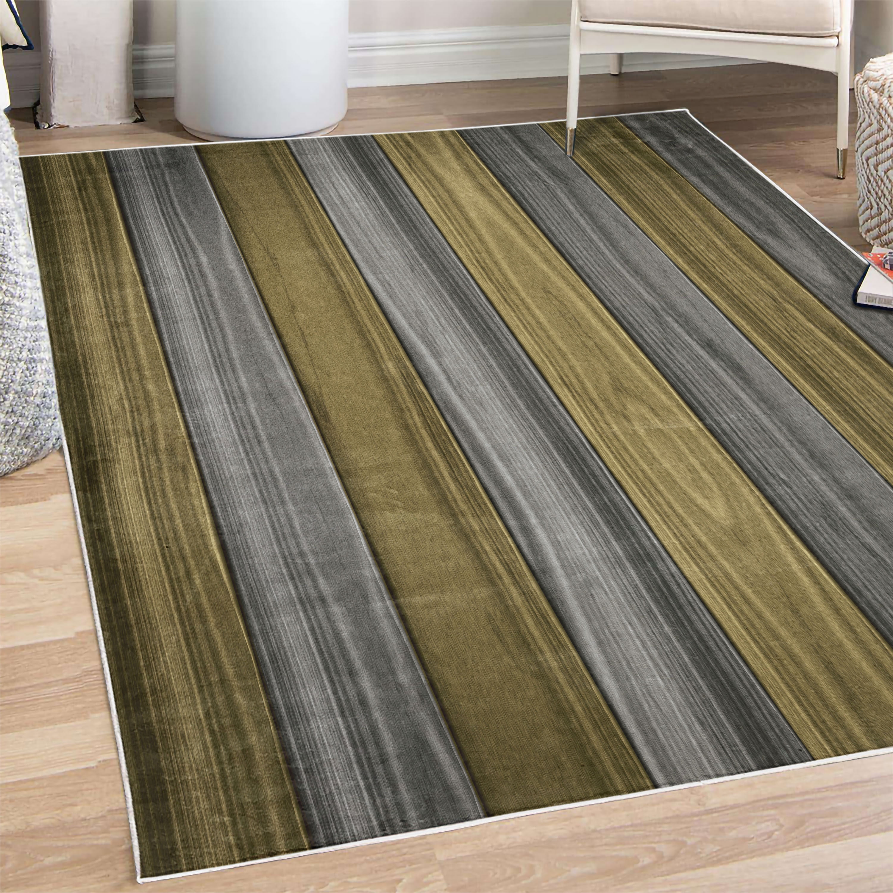 Rustic Decorative Rug, Vertical Wooden Planks Image Cottage Cabin Life ...