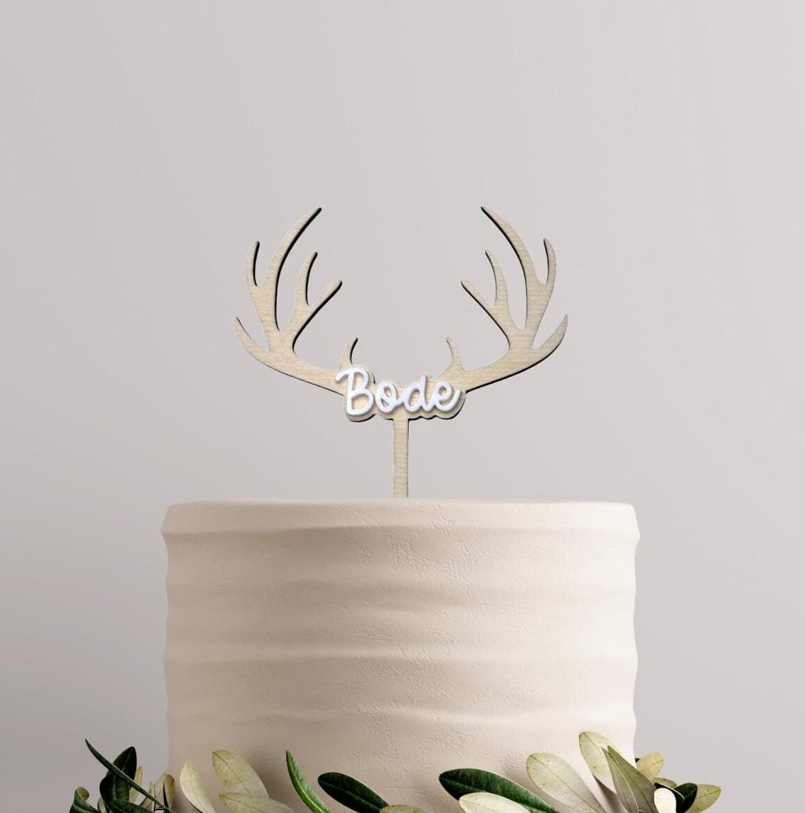 Rustic Deer Antler Cake Topper - Personalized Wood Accent - Walmart.com