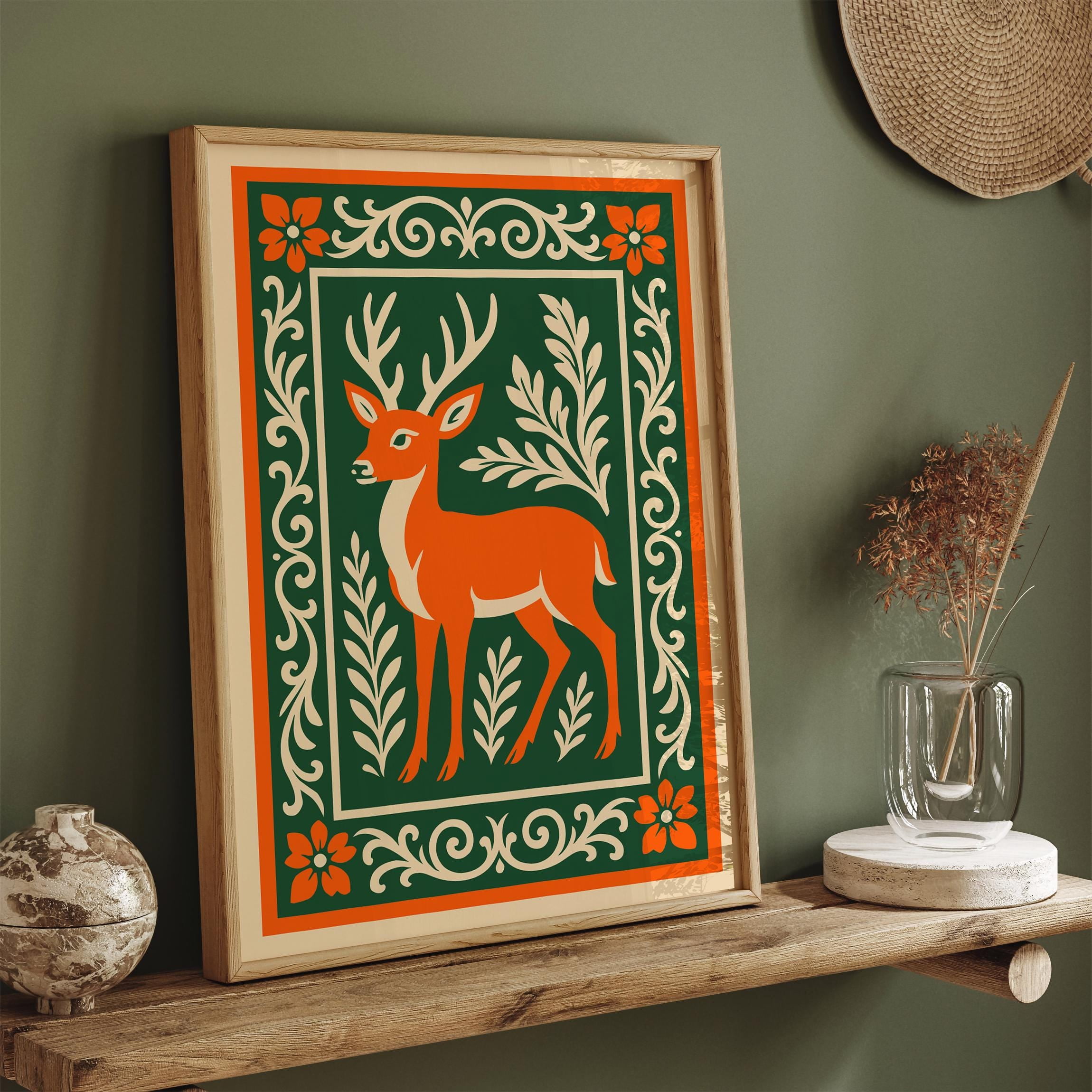 Rustic Deer Art Print: Boho Woodland Animal Illustration UNFRAMED ...