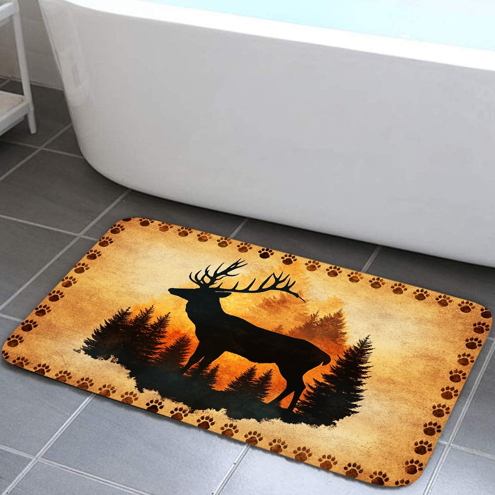 Rustic Deer Bath Rugs, Farmhouse Cabin Country Forest Woodland Wild ...
