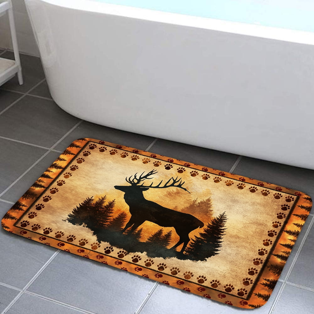 Rustic Deer Bathroom Rugs, Farmhouse Hunting Theme Country Bear Paw ...