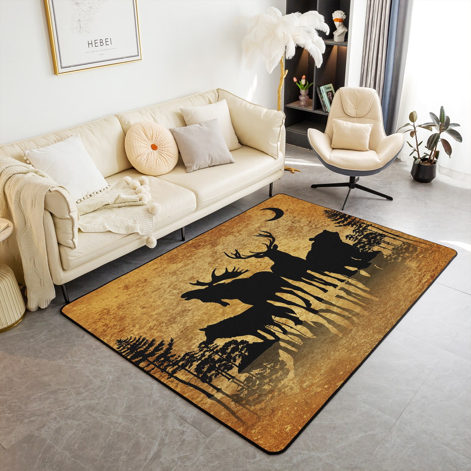 Rustic Deer Bear Area Rugs 5x7 for Bedside Living Room Bedroom, Rustic ...