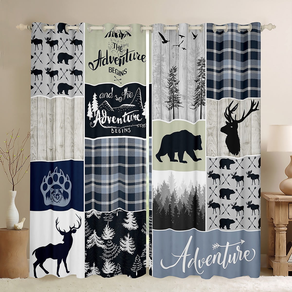 Rustic Deer Bear Blackout Curtains, Country Farmhouse Curtains & Drapes ...