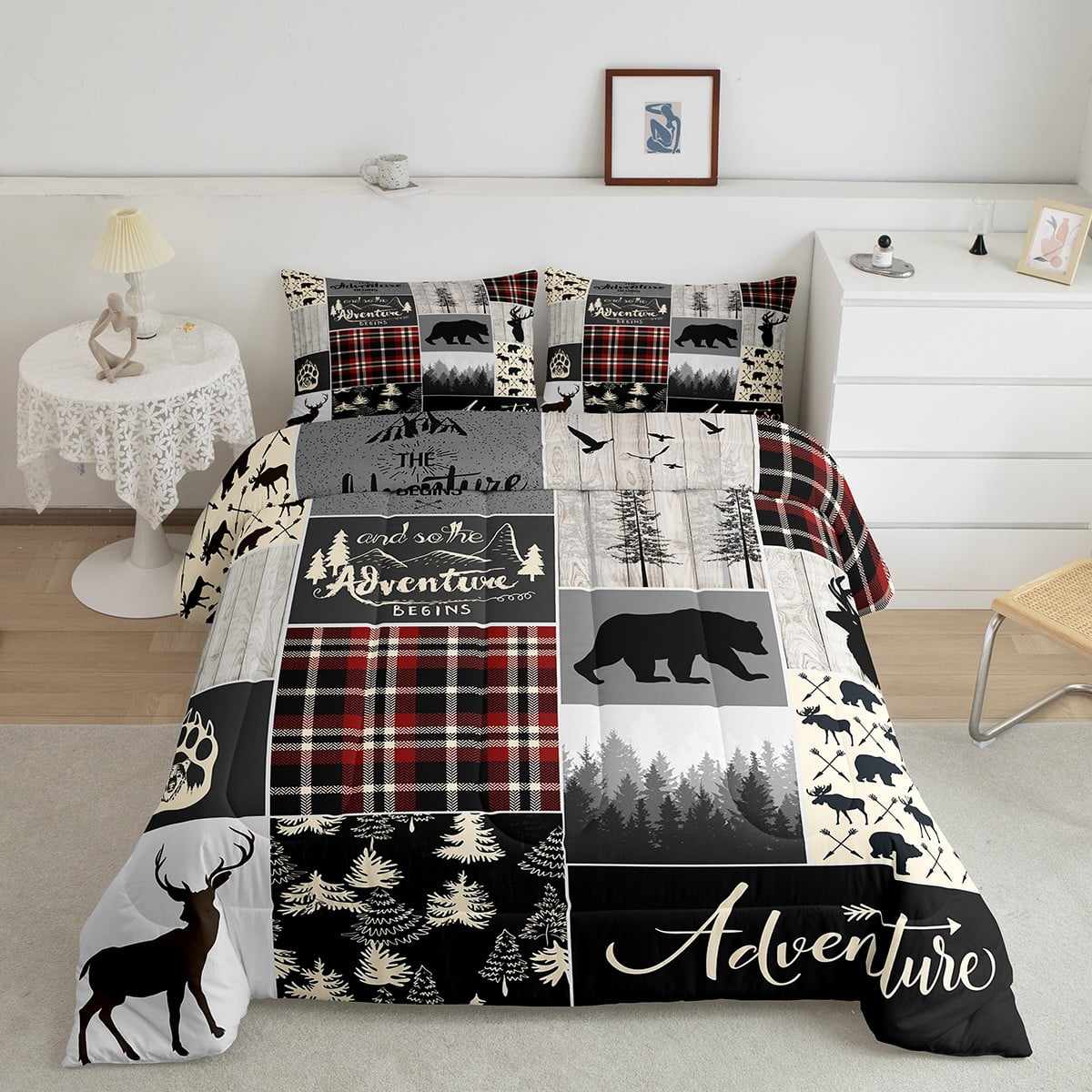 Rustic Deer Bear Quilt, Rustic Lodge Patchwork Comforter Set King Size ...
