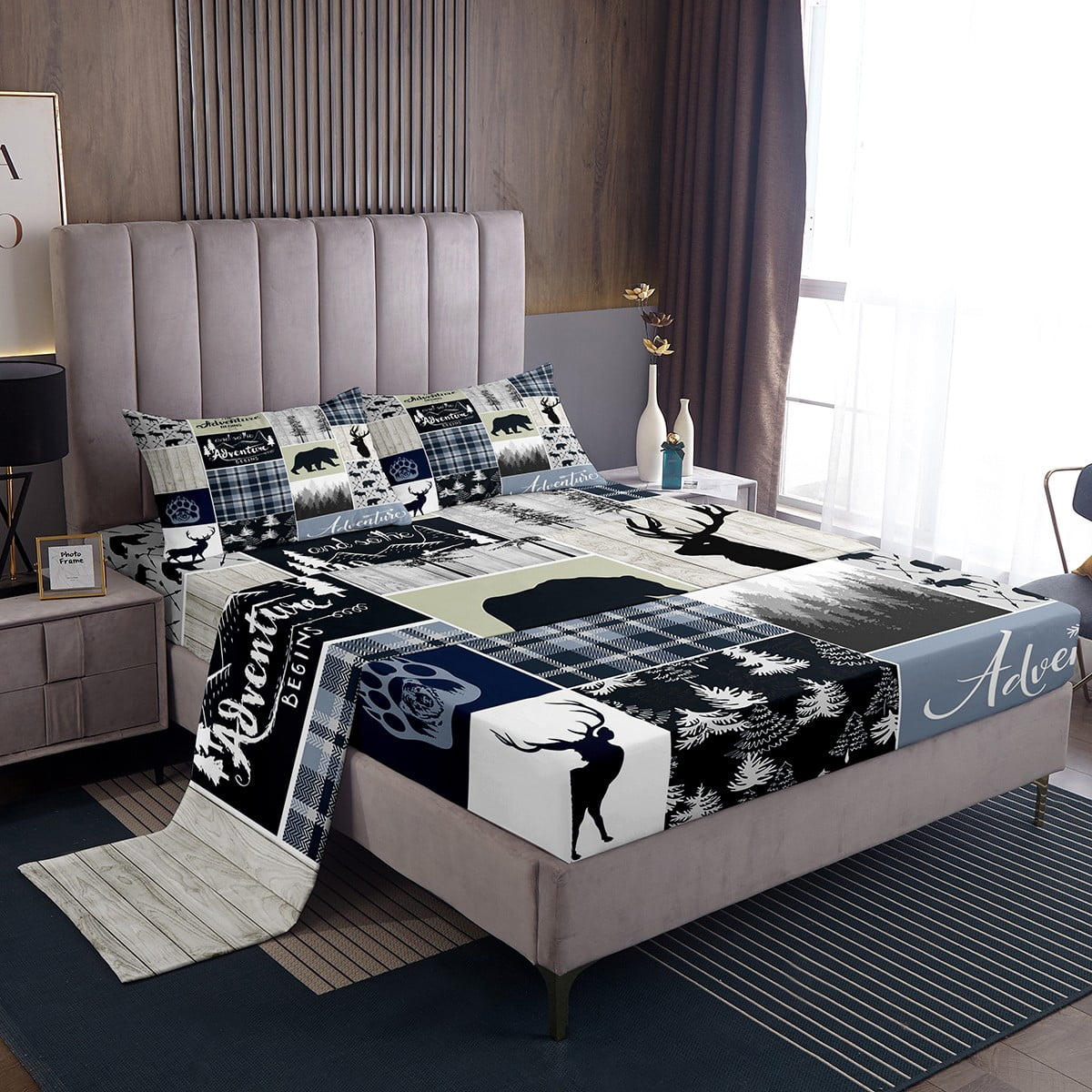 Rustic Deer Bear Sheets, Country Farmhouse Sheet Set Cabin Lodge Decor ...