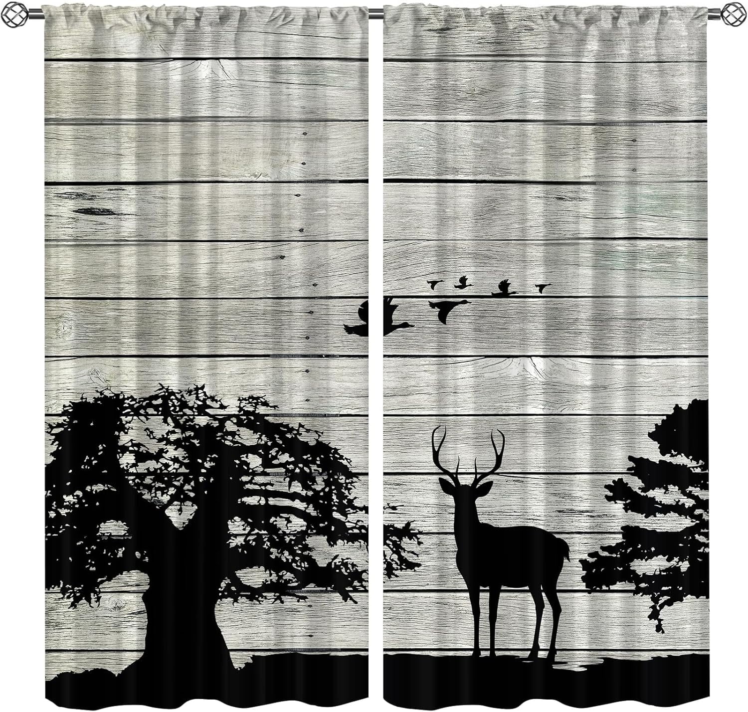 Rustic Deer Blackout Curtains, Forest Animal Thermal Insulated Curtains ...