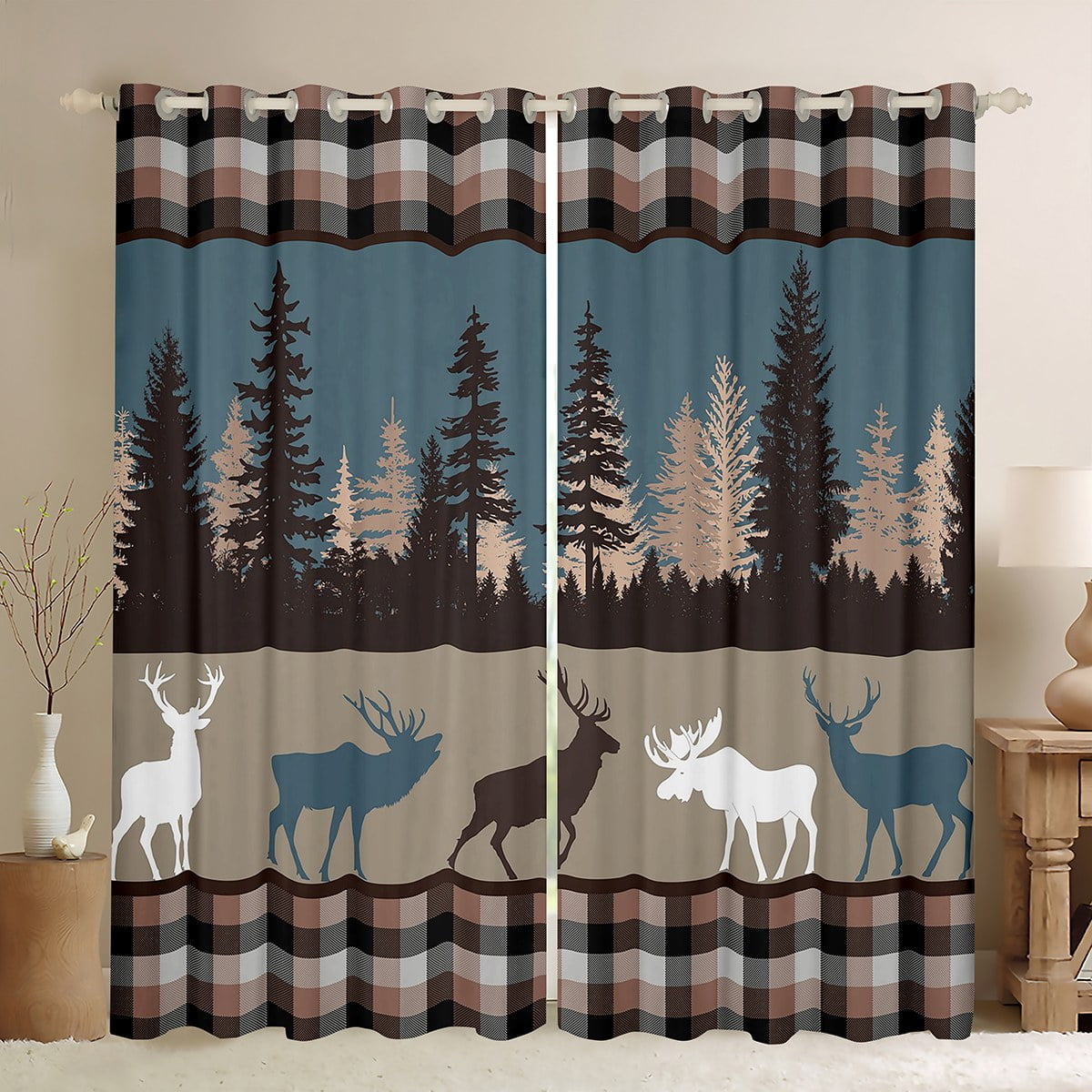 Rustic Deer 30%-50% Blackout Curtains 2 Panels 52"Wx84"L,Moose ...