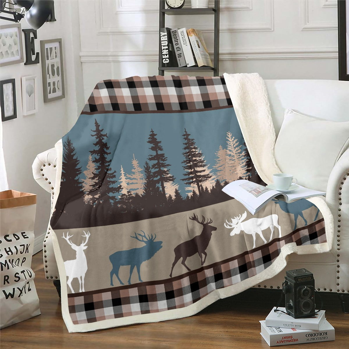 Rustic Deer Blanket 30"x40",Moose Patchwork Throw Blanket for Kids ...