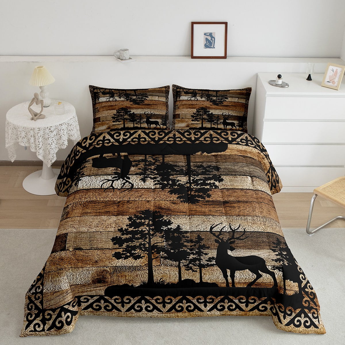 Rustic Deer Comforter Set Queen,Country Cabin Bedding Set for Kids ...