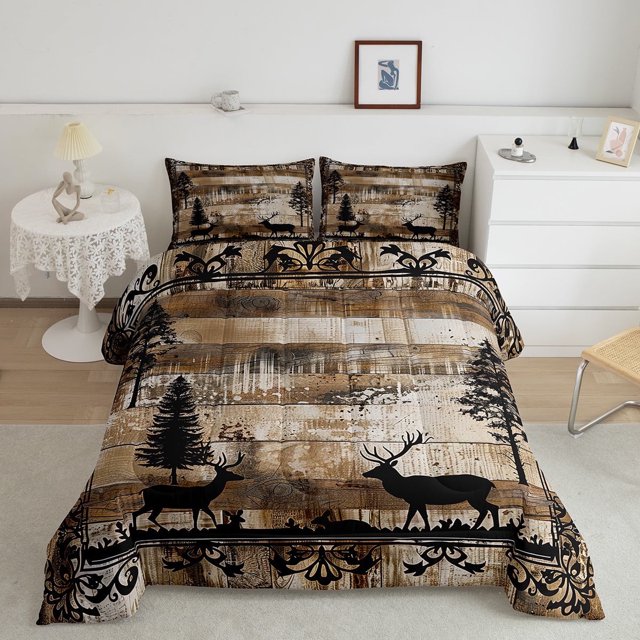 Rustic Deer Comforter Set Queen,Country Cabin Bedding Set Teens Adult ...