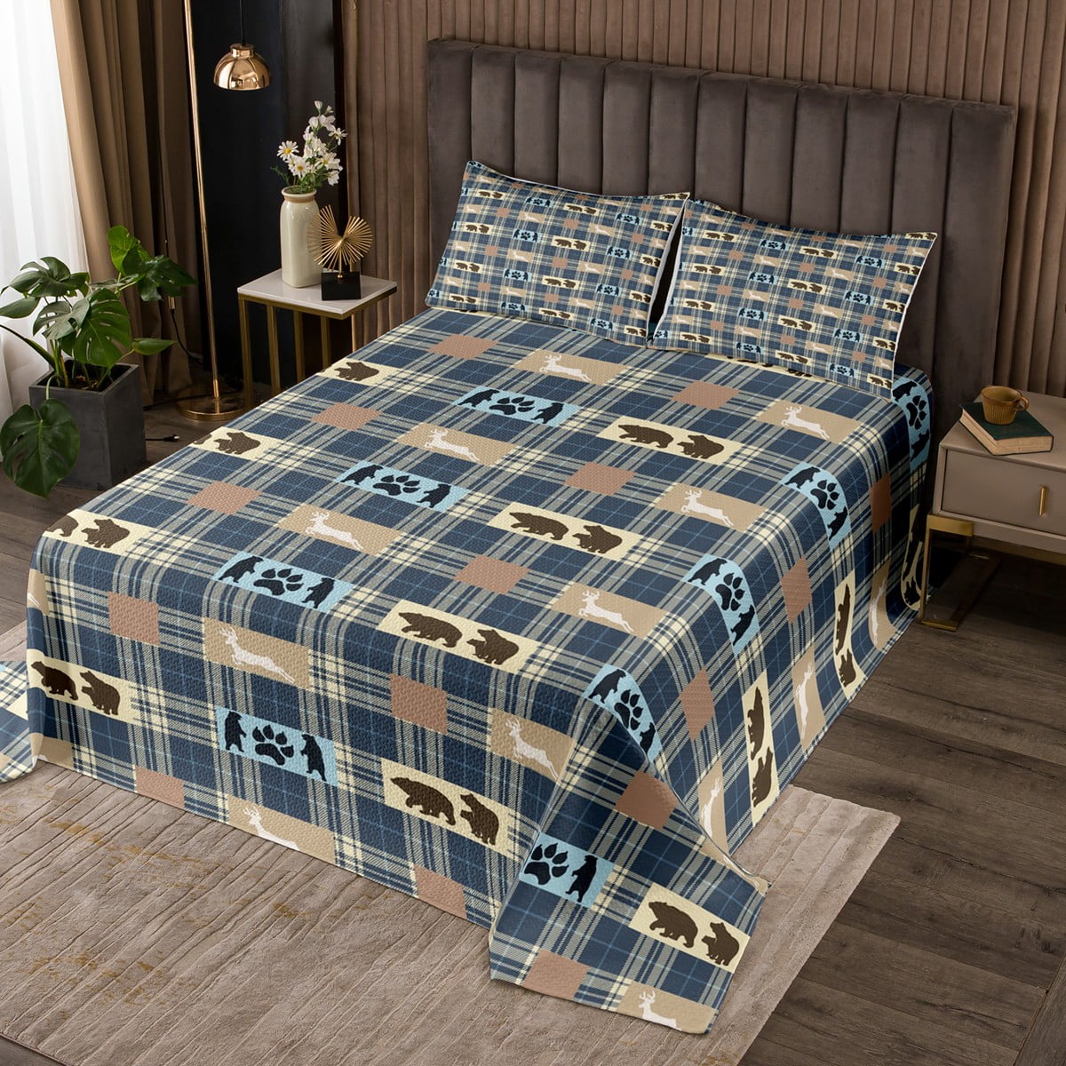 Rustic Deer Coverlet Set Bear Patchwork Quilt Set Twin for Teens Men ...