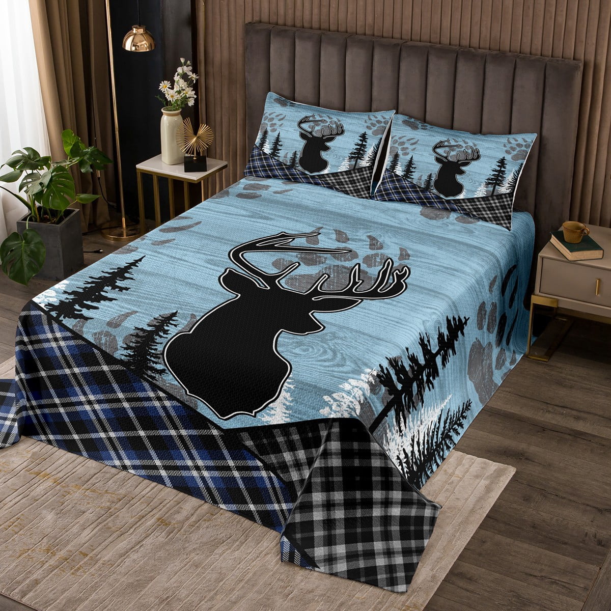 Rustic Deer Coverlet Set Woodland Animals Patchwork Quilt Set Queen ...
