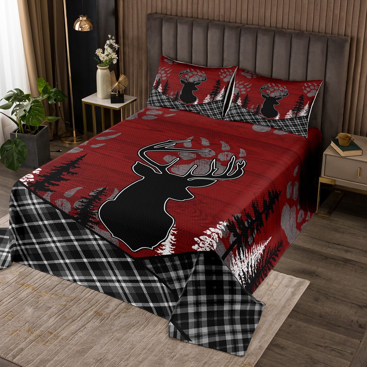 Rustic Deer Coverlet Set Woodland Animals Patchwork Quilt Set Queen ...