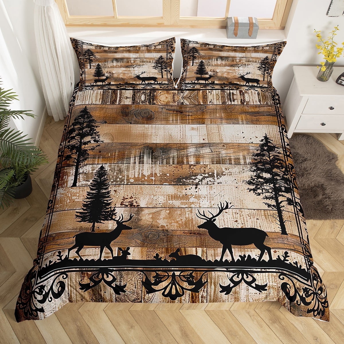 Rustic Deer Duvet Cover Twin,Country Cabin Bedding Set Teens Adult ...