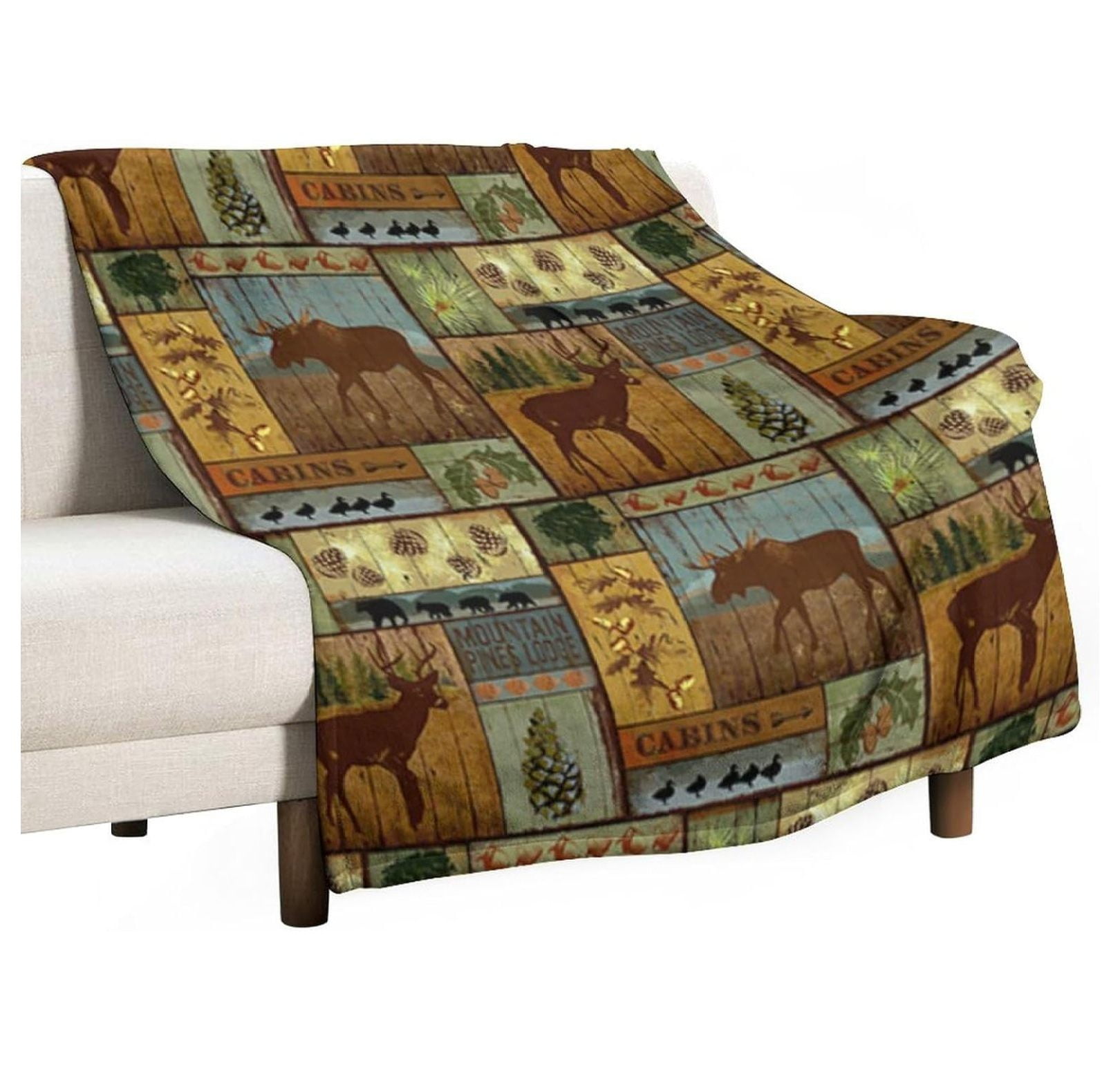 Rustic Deer Flannel Blankets, Vintage Bear Cottage Country Cabin ...