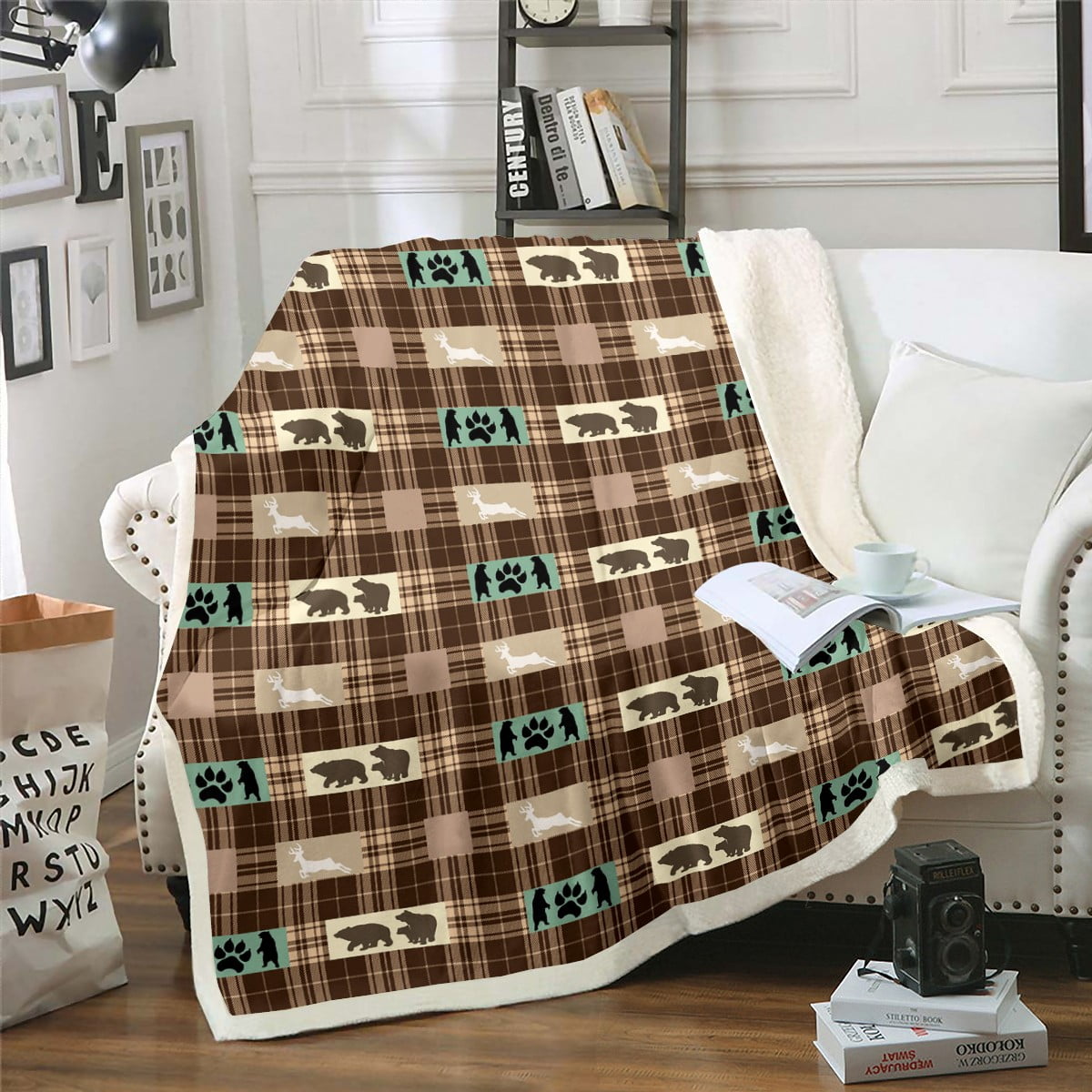 Rustic Deer Fleece Blanket Bear Patchwork Blanket 30"x40" for Teens Men ...