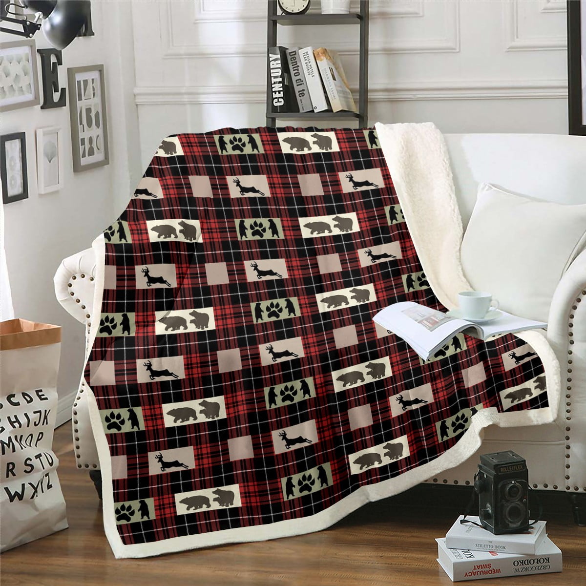 Rustic Deer Fleece Blanket Bear Patchwork Blanket 30"x40" for Teens Men ...