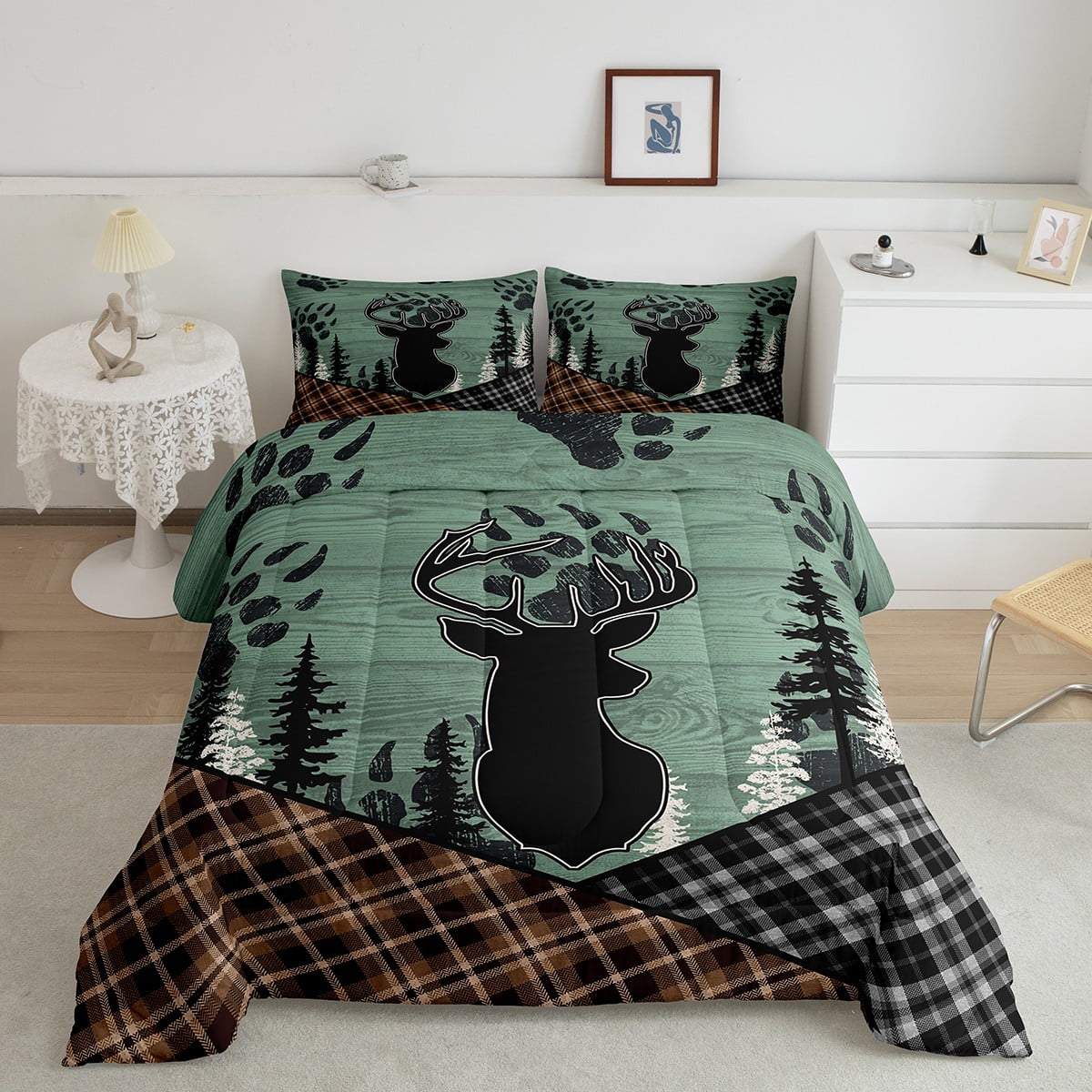 Rustic Deer Quilt Woodland Animals Patchwork Comforter Set Queen ...