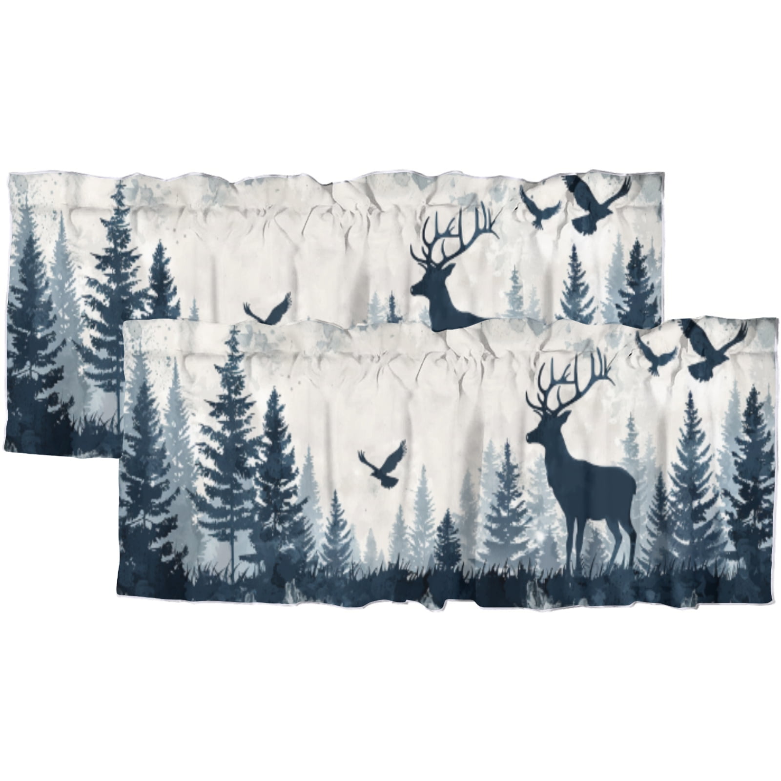 Rustic Deer Rod Pocket Thermal Insulated Curtain Valance Forest Tree ...