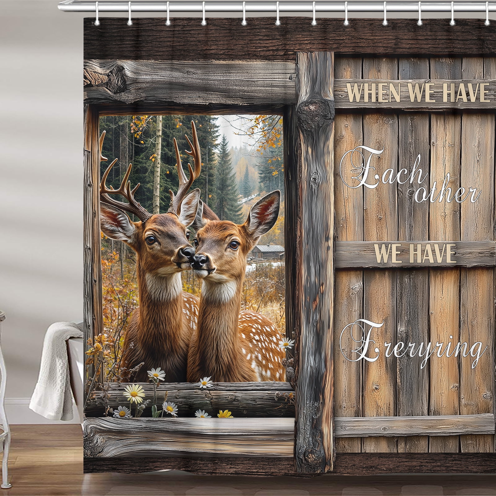 Rustic Deer Shower Curtain, Hunting Farmhouse Barn Door Deer ...