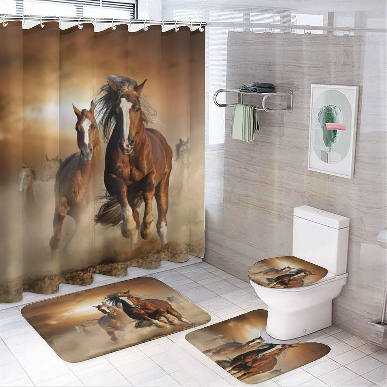 Rustic Deer Shower Curtain set 4 Pcs,Farmhouse Country Patchwork ...