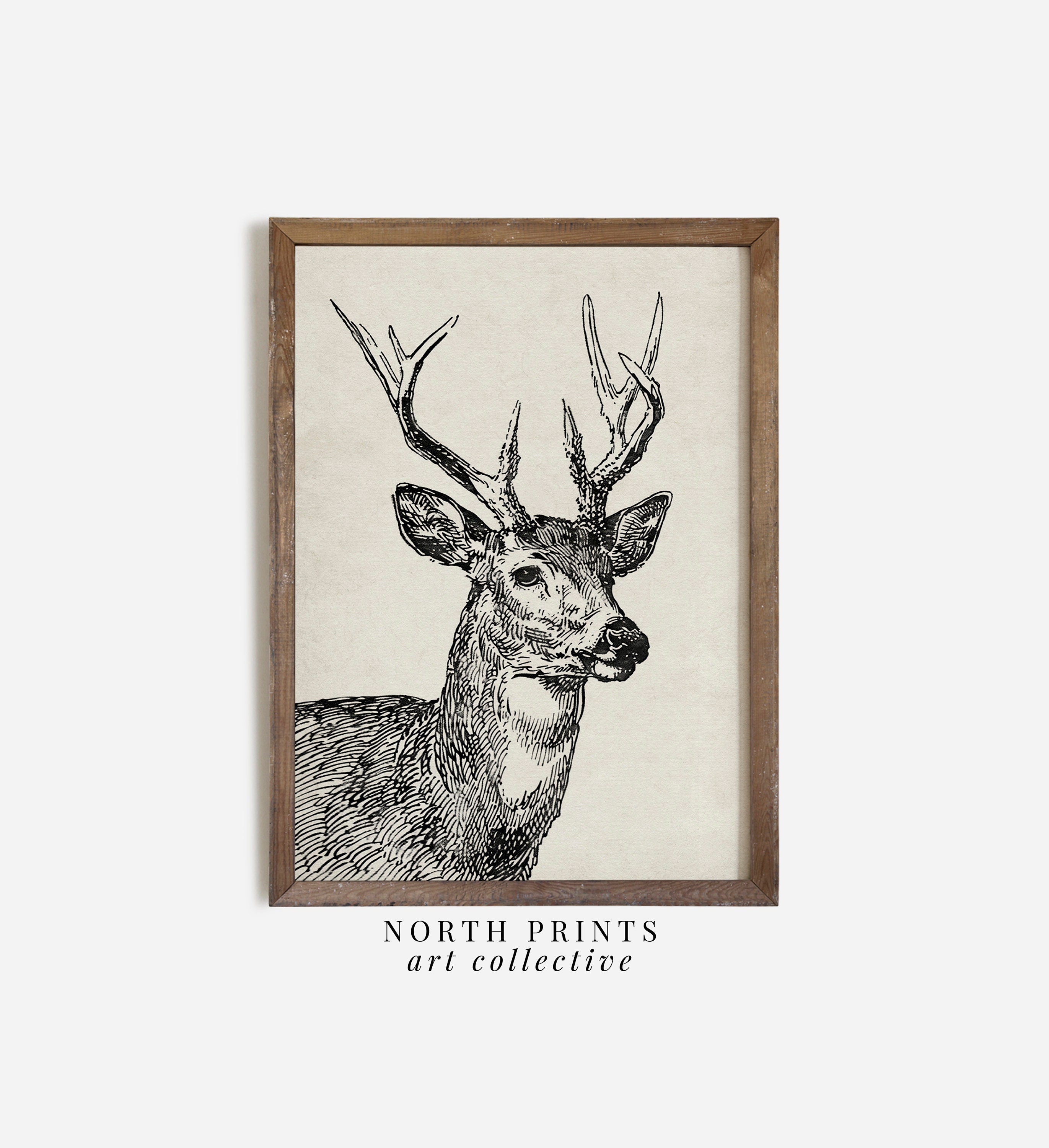 Rustic Deer Sketch Print: Neutral Winter Wall Art (Printable) W-173 ...