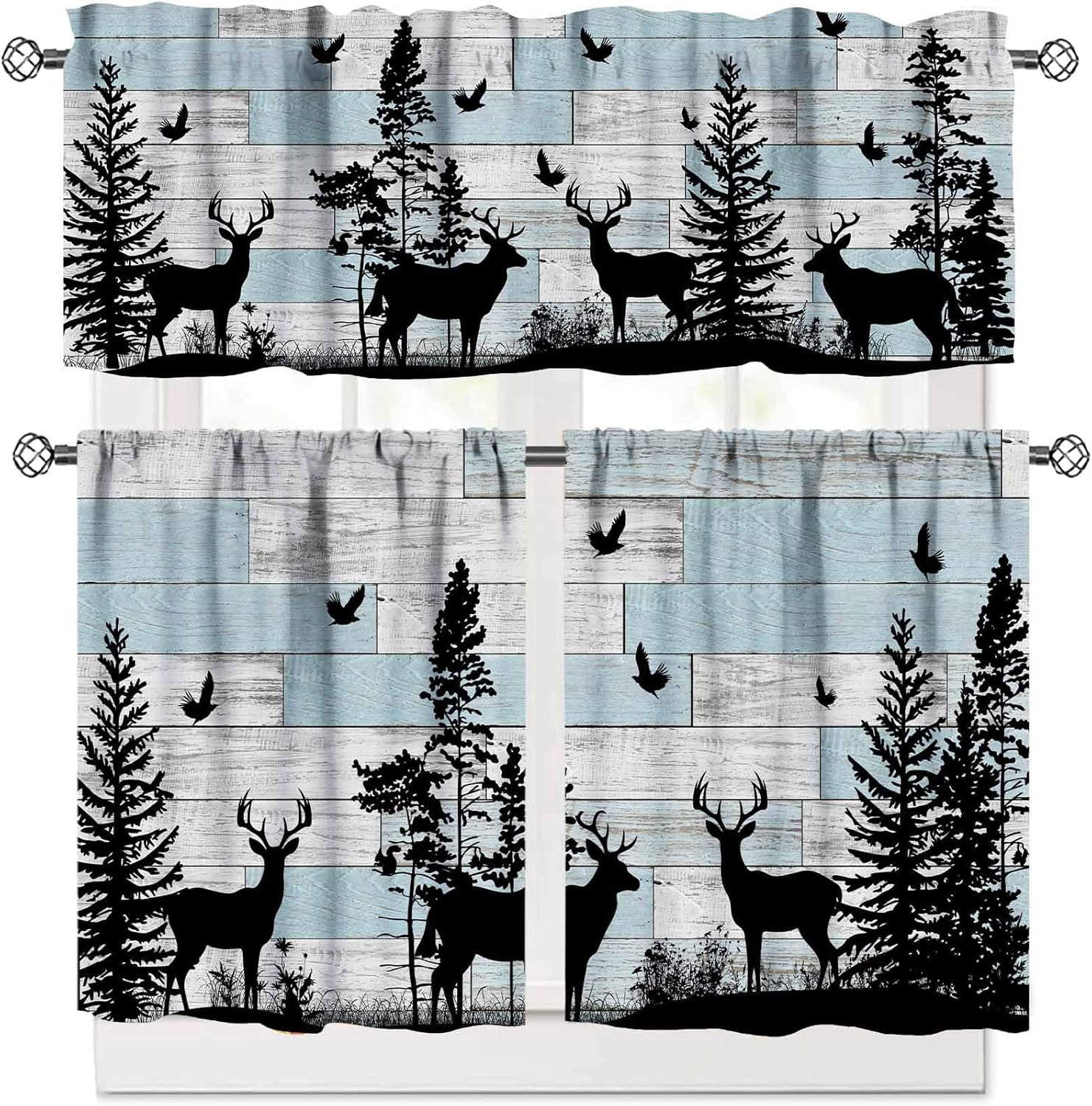 Rustic Deer Valance Curtains for Kitchen,Farmhouse Hunting Elk Country ...