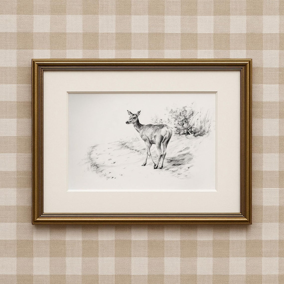Rustic Deer Wall Art Print Woodland Wildlife Sketch Black And White ...