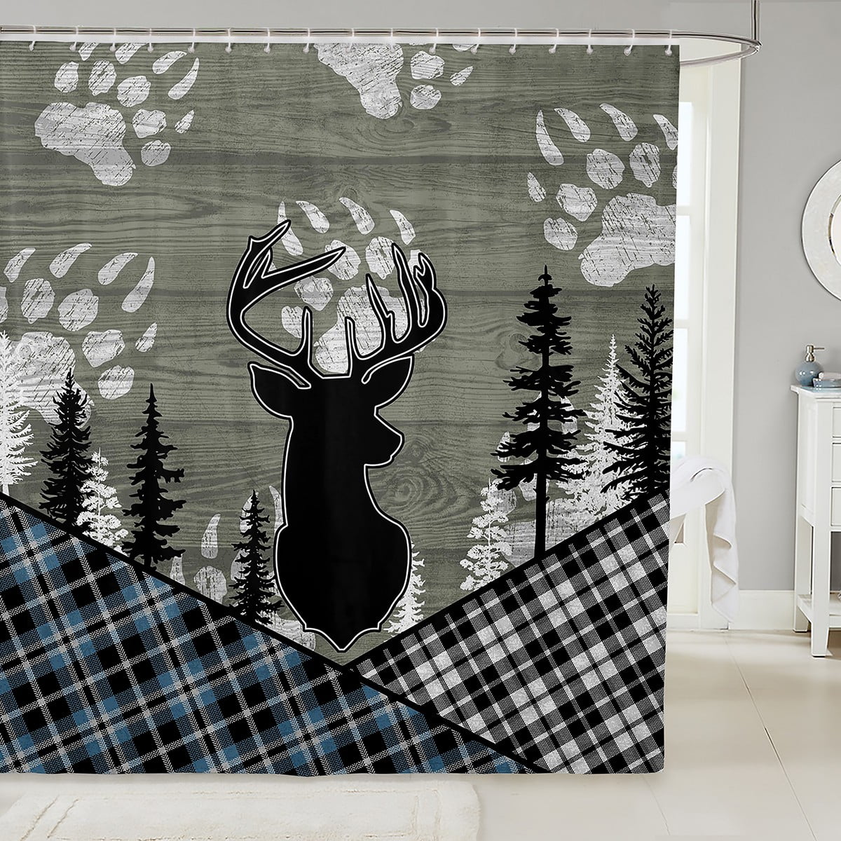 Rustic Deer Woodland Animal Shower Curtain Sets,Reindeer Moose Bear Paw ...
