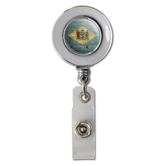 Rustic Delaware State Flag Distressed USA Retractable Reel Chrome Badge ...