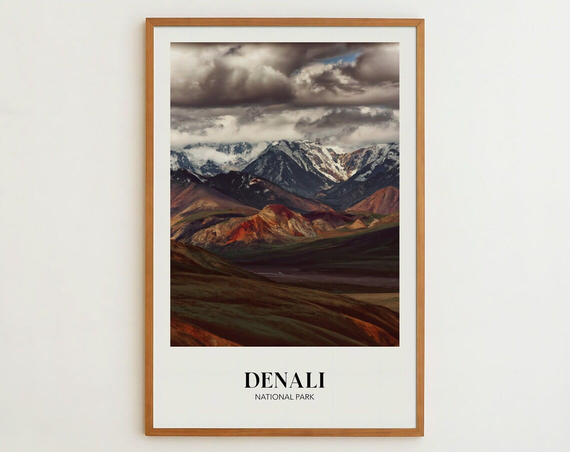Rustic Denali Print Alaska Art Denali National Park Travel Poster Gift ...