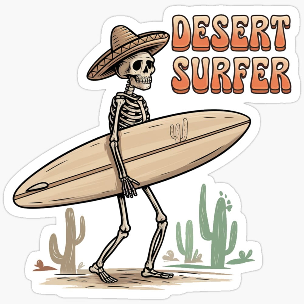 Rustic Desert Surfer Skeleton Stickerphone Decal Water Bottle Stickers ...