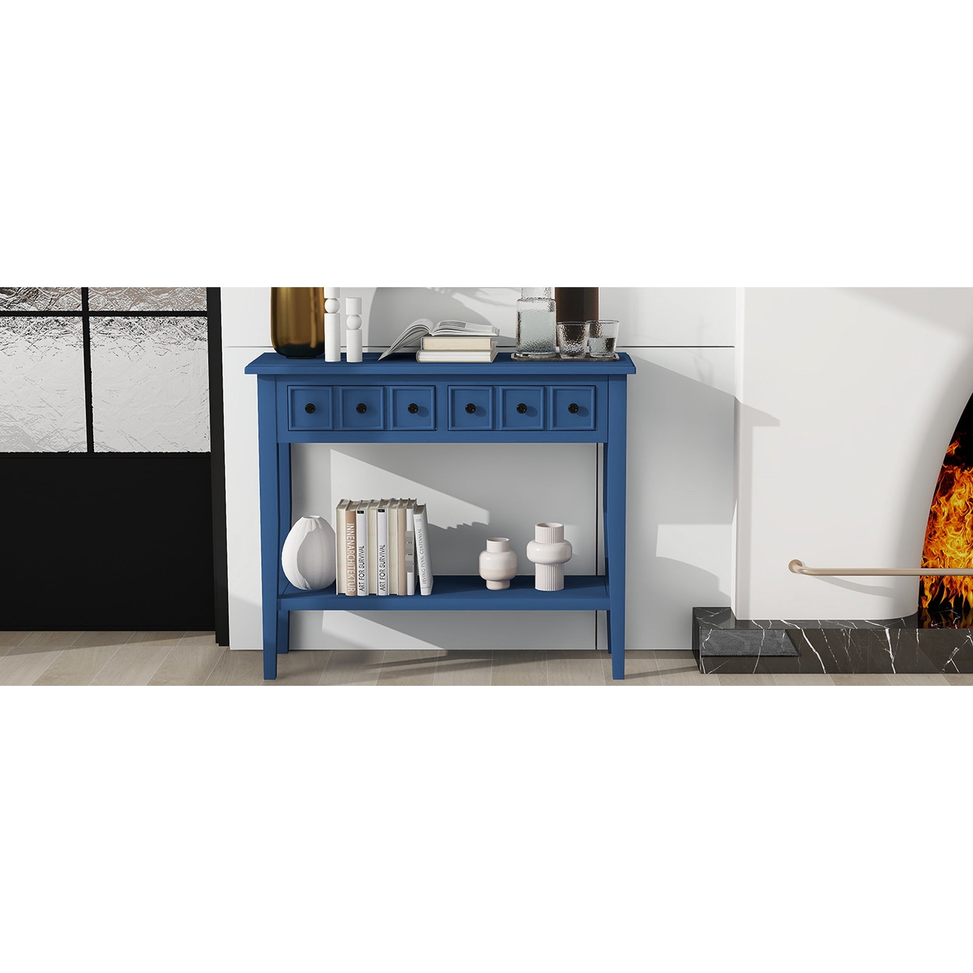 Rustic Design Console Table In Navy - & Rubber Wood, For Living Room ...