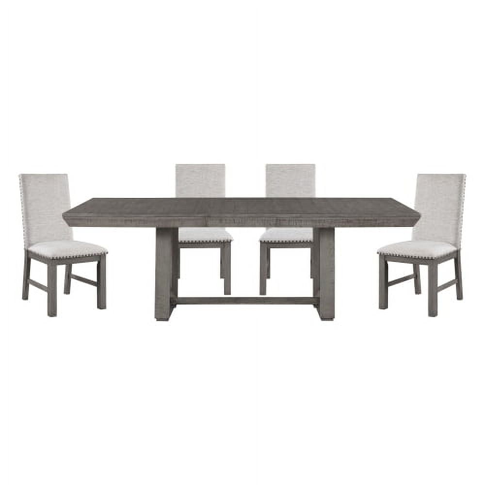 Rustic Design Dining Table 5pc Set Gray Finish Table w Extension leaf and 4x Fabric Upholstered ...
